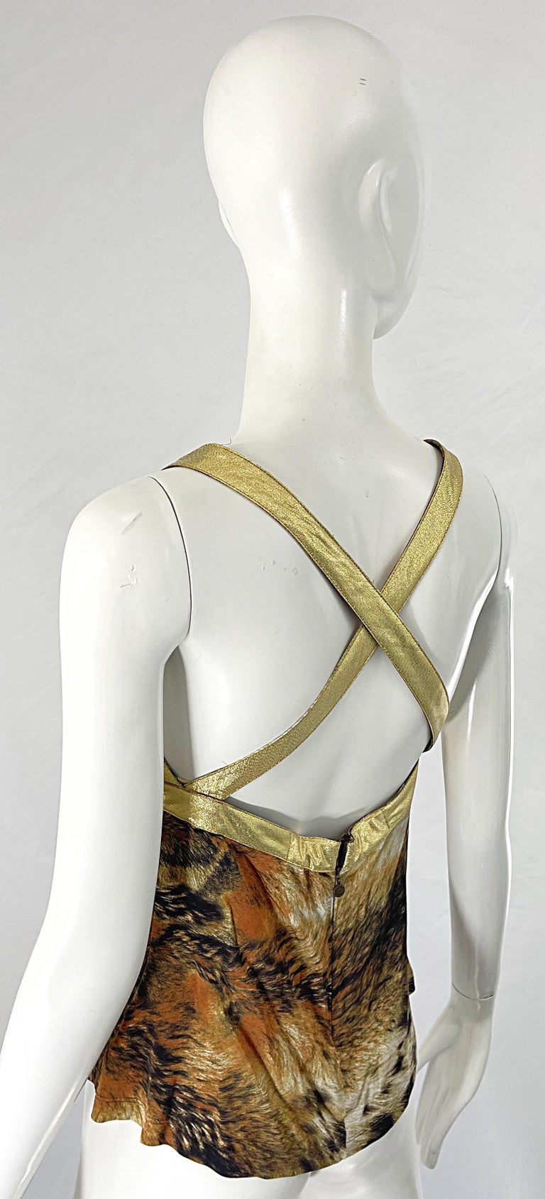2000s Roberto Cavalli Lion Animal Print Gold Lame Size Large Racerback ...