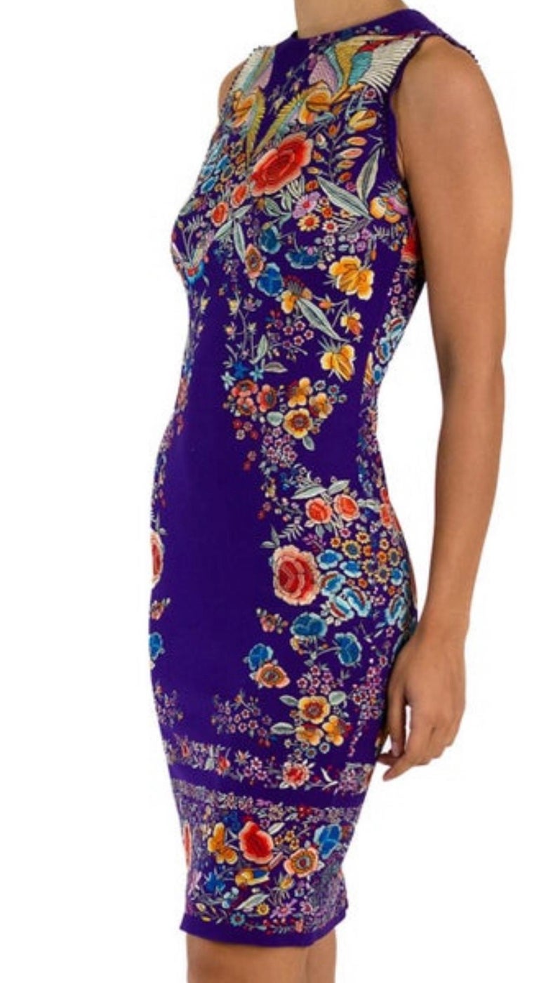 2000S ROBERTO CAVALLI Purple Rayon Jersey Asian Piano Shawl Bird And ...