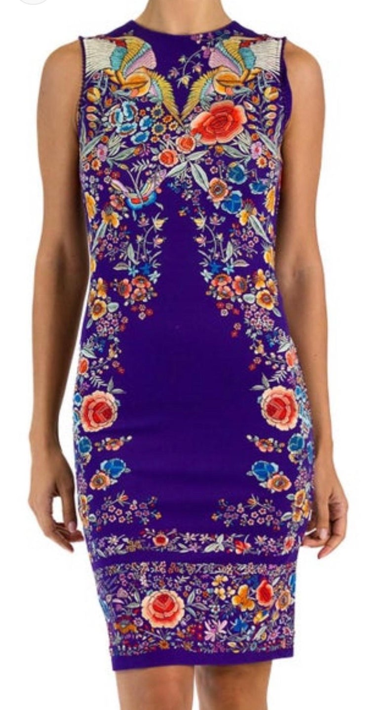 2000S ROBERTO CAVALLI Purple Rayon Jersey Asian Piano Shawl Bird And ...