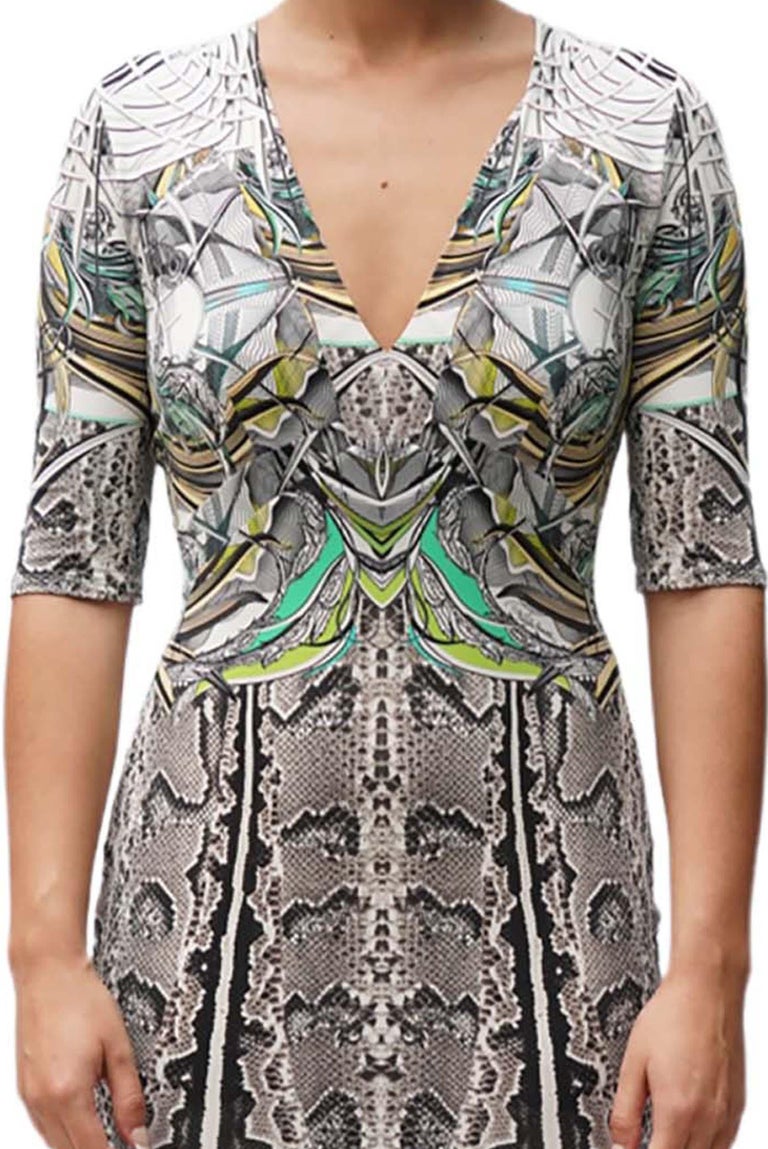2000S ROBERTO CAVALLI Snake Print Multicolored Jersey Long Sleeve Dress ...