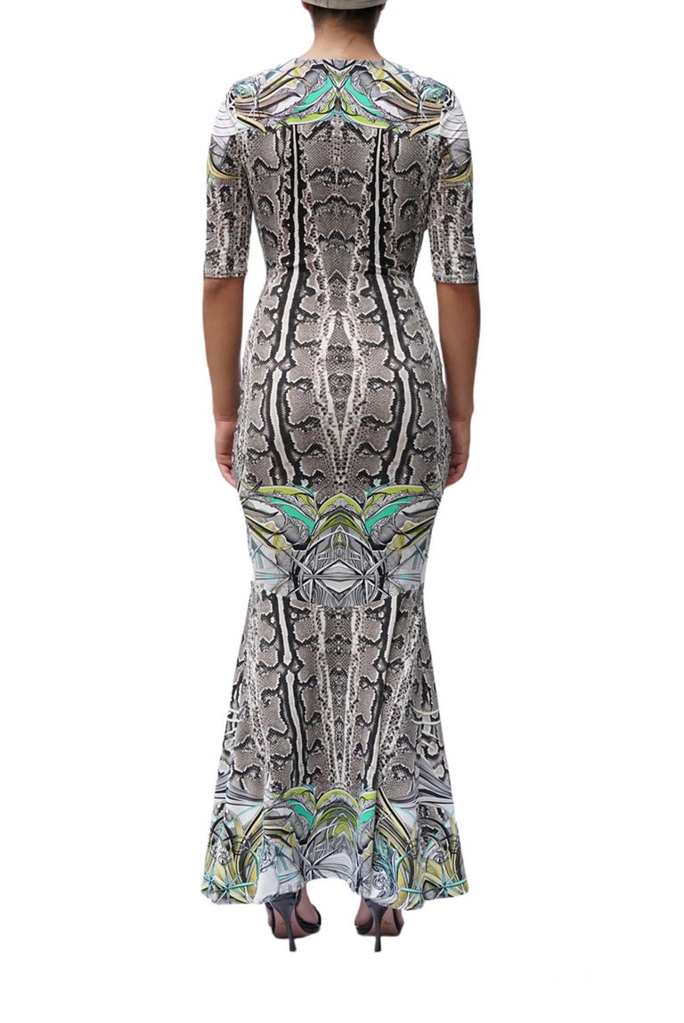 2000S ROBERTO CAVALLI Snake Print Multicolored Jersey Long Sleeve Dress ...
