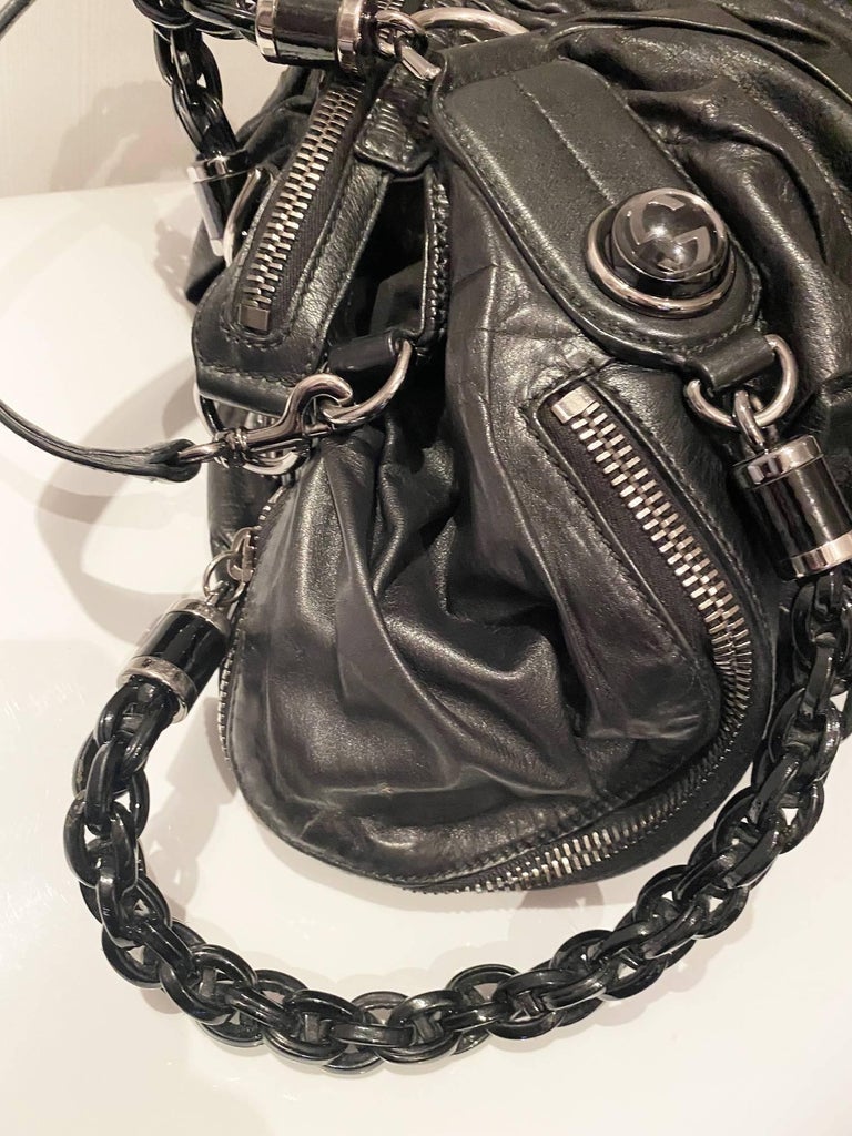 2000s Tom Ford for Gucci Black GG Leather Abbey Medium Shoulder Bag For Sale at 1stDibs