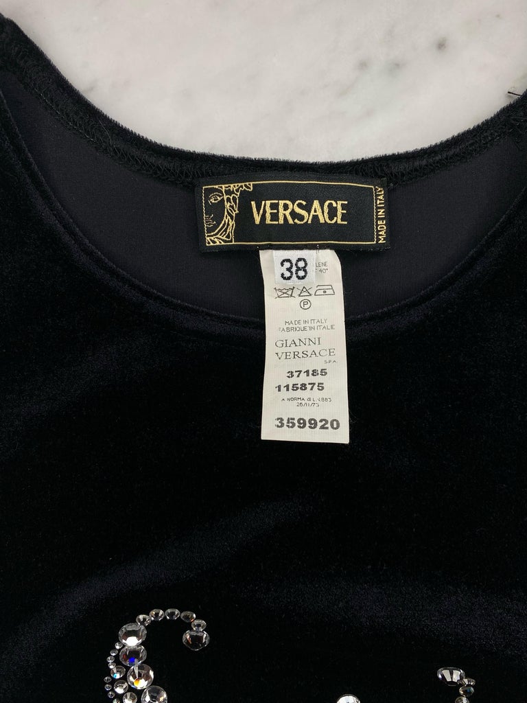 2000s Versace by Donatella Rhinestone Monogram Logo Black Velvet ...