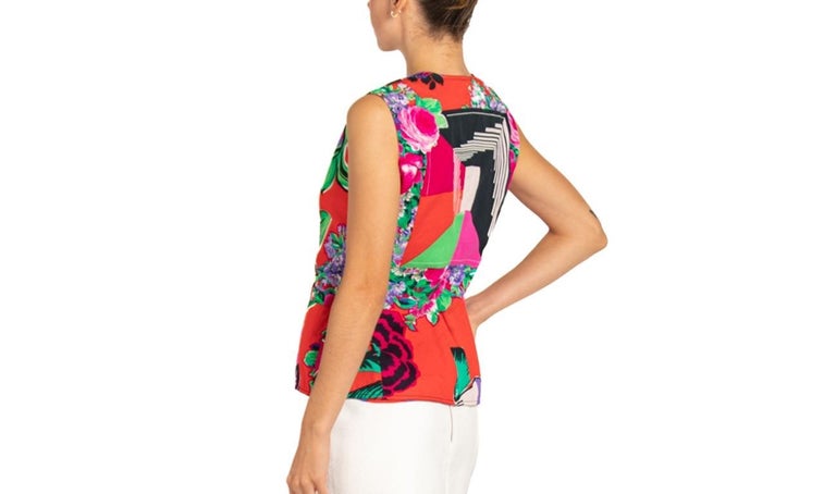 2000S Versace Red and Multi Colored Vest For Sale at 1stDibs