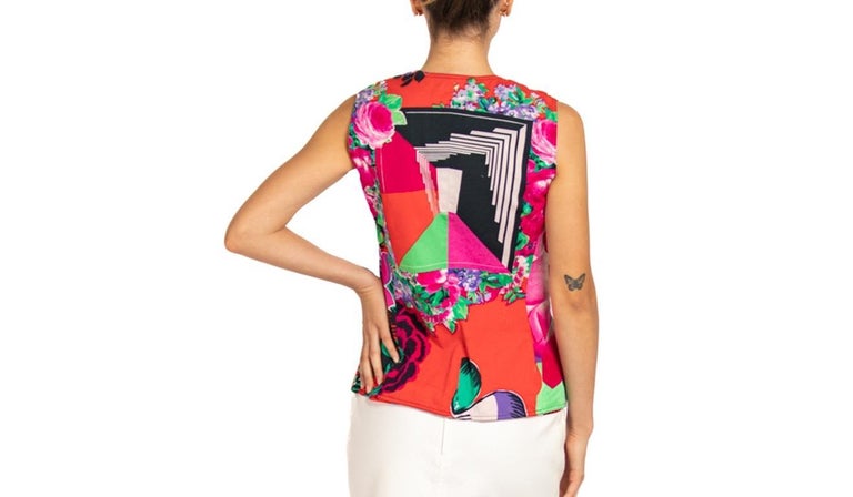 2000S Versace Red and Multi Colored Vest For Sale at 1stDibs
