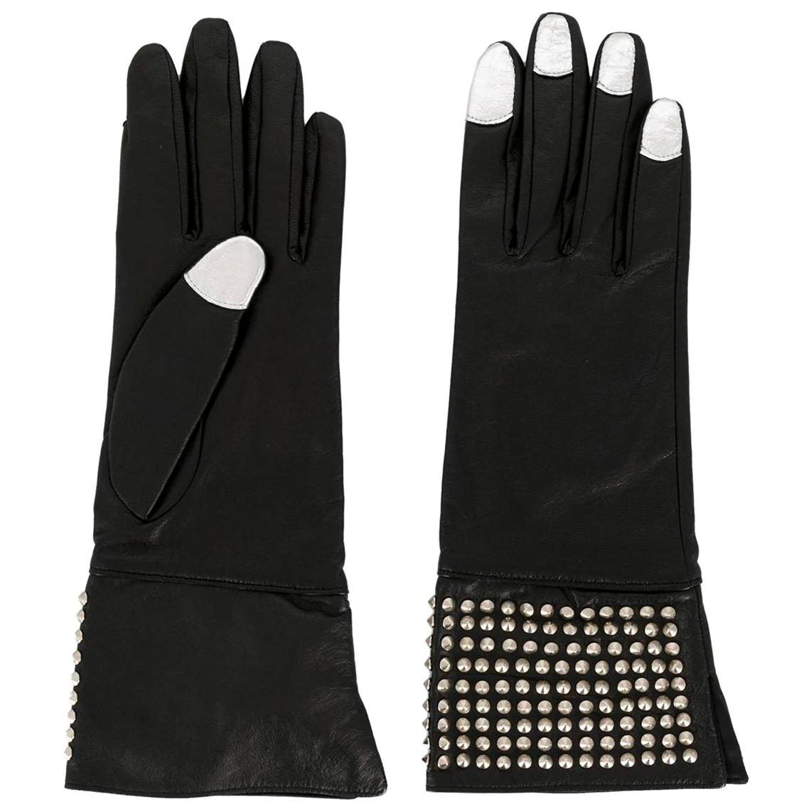 Gianni Versace Black Satin Ruffled Evening Gloves at 1stDibs