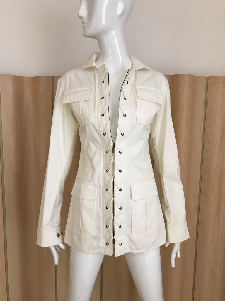 2000s Yves Saint Laurent White Cotton Safari Jacket at 1stDibs