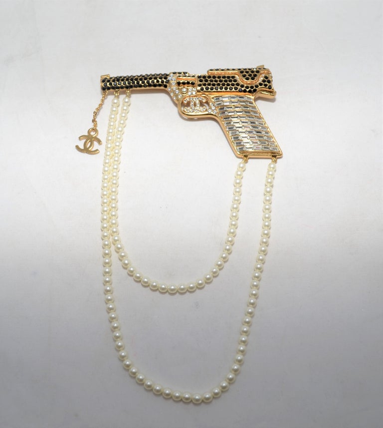 2001 A Chanel Gun Brooch Pin with Rhinestones and Pearls at 1stDibs ...
