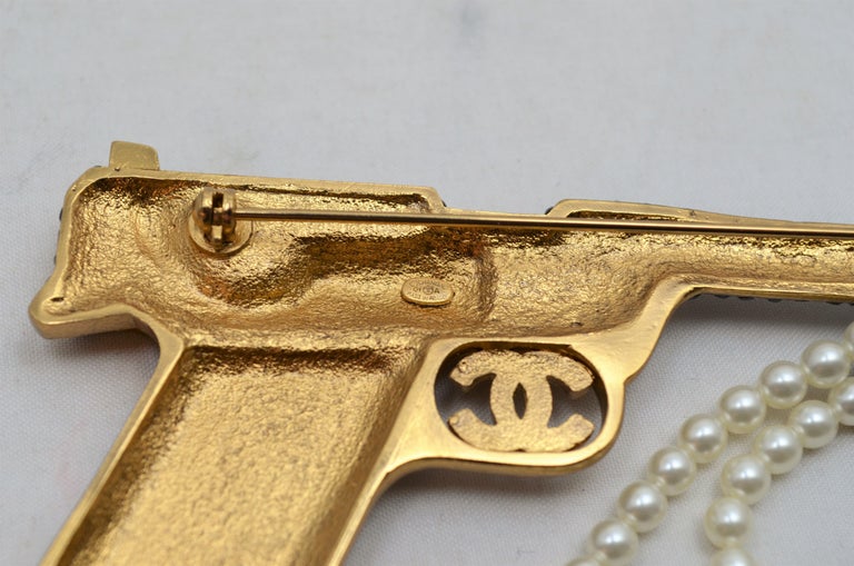 2001 A Chanel Gun Brooch Pin with Rhinestones and Pearls at 1stDibs ...