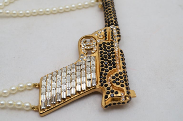 2001 A Chanel Gun Brooch Pin with Rhinestones and Pearls at 1stDibs ...