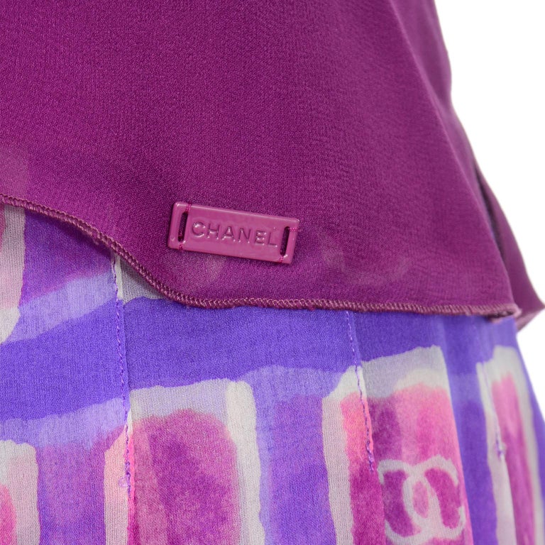 2001 Chanel CC Logo Monogram Purple and Raspberry Pink Silk Skirt W ...