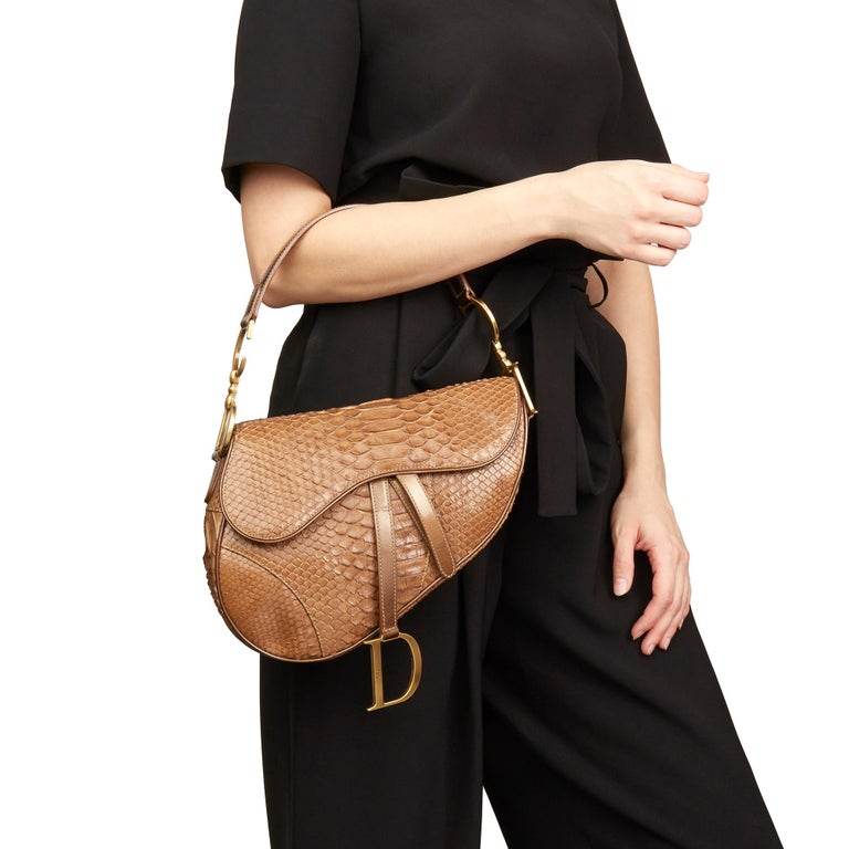 2001 Christian Dior Brown Python and Patent Leather Saddle Bag at 1stDibs