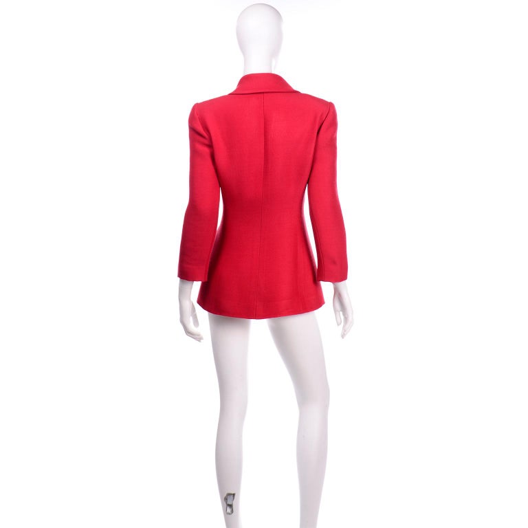 2001 Red Wool Blend Chanel Blazer Jacket W Notch Collar and CC Button ...
