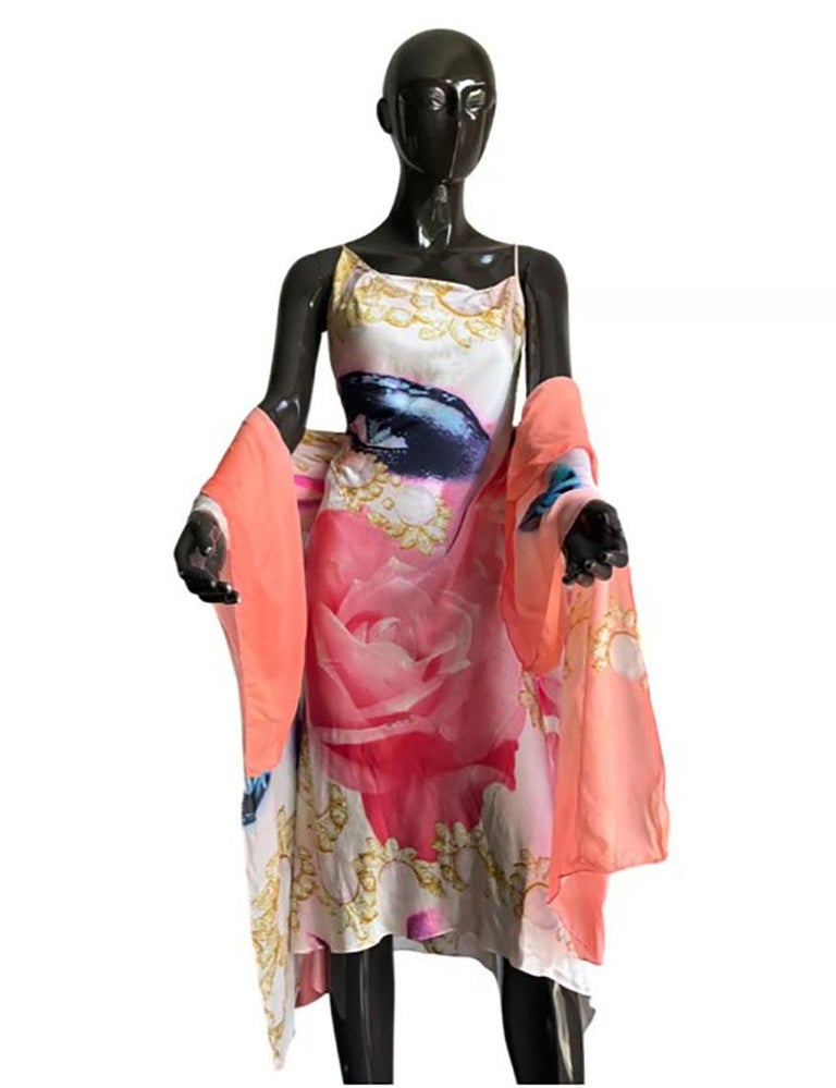 2001 ROBERTO CAVALLI FLORAL PRINT SILK EVENING DRESS Sz M For Sale at ...