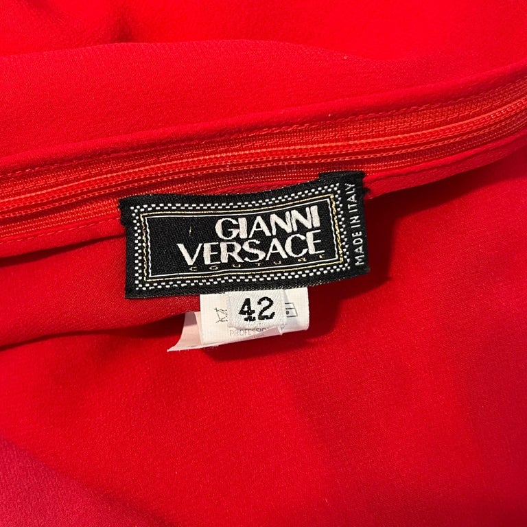 2001 Vintage Gianni Versace Couture Red Silk Chiffon and Nude Lace Gown ...