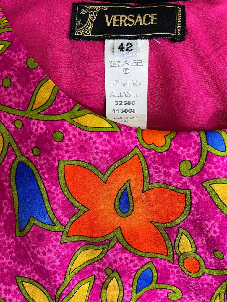 2001 Vintage Versace Floral Print Hot Pink Dress Italian 42 - US 6 For ...