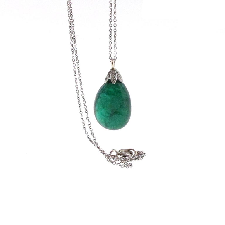 20.02 Carat Natural Emerald Pear Shape Drop Necklace with Diamond ...