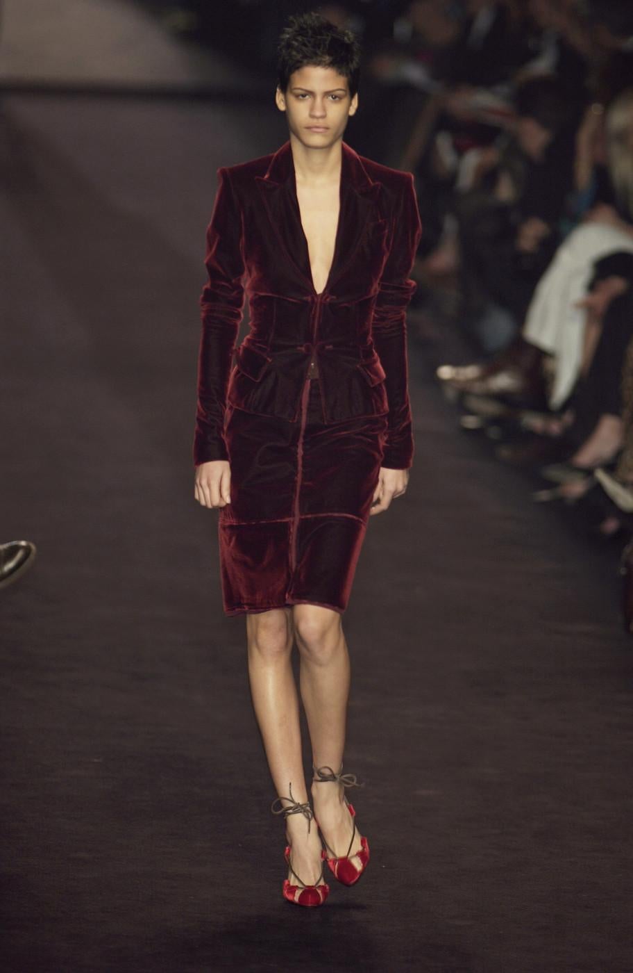 2002 TOM FORD for YVES SAINT LAURENT burgundy velvet runway suit For ...