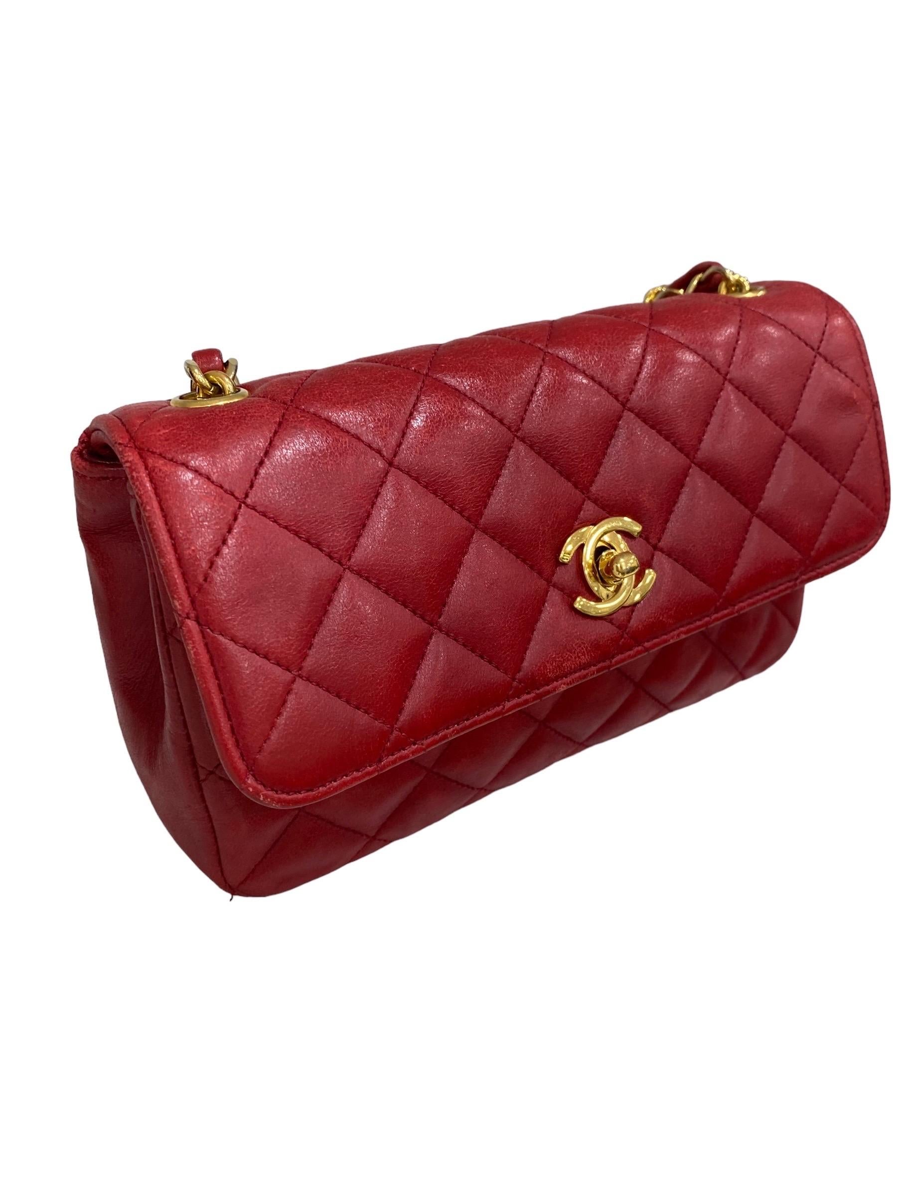 2003 Chanel Mini Timeless Red Leather Shoulder Bag For Sale at 1stDibs