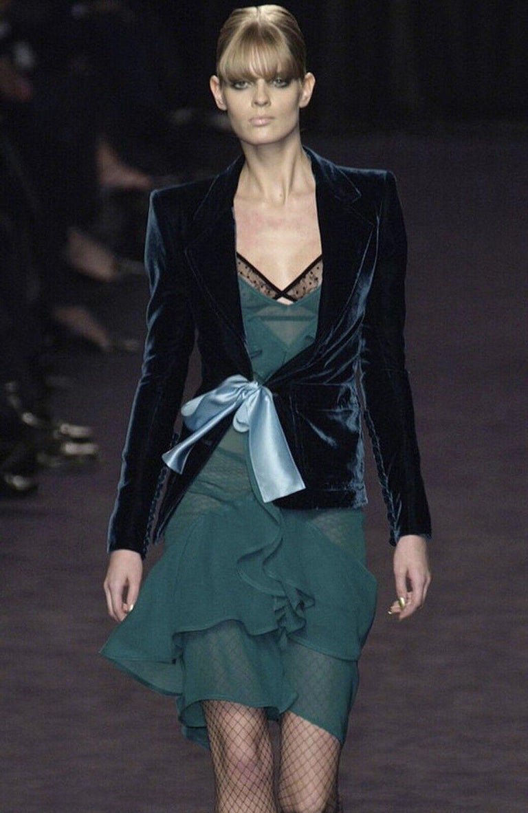 2003 Look#1 Vintage Yves Saint Laurent by Tom Ford green silk ruffle ...