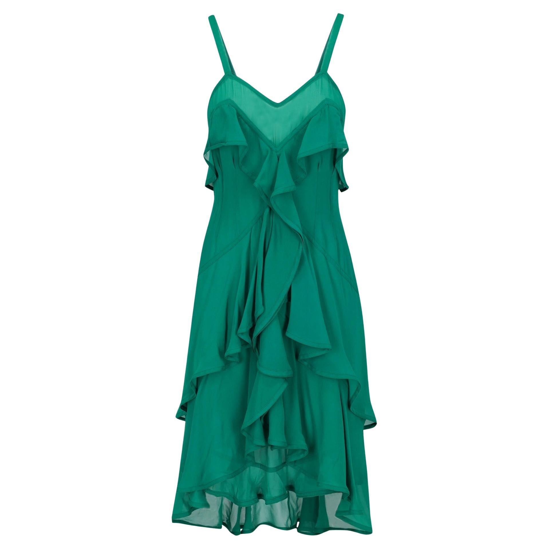 2003 Look#1 Vintage Yves Saint Laurent by Tom Ford green silk ruffle ...