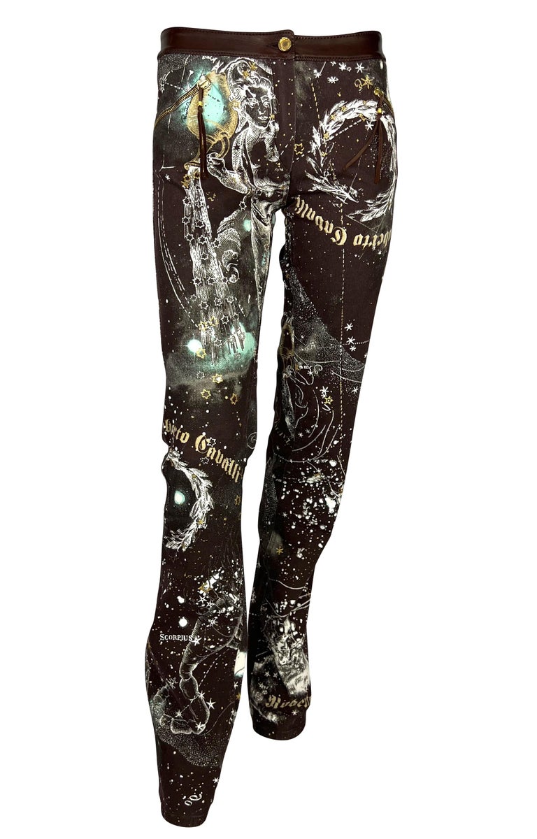 2003 Roberto Cavalli Astrology Logo Print Leather Trimmed Horoscope ...