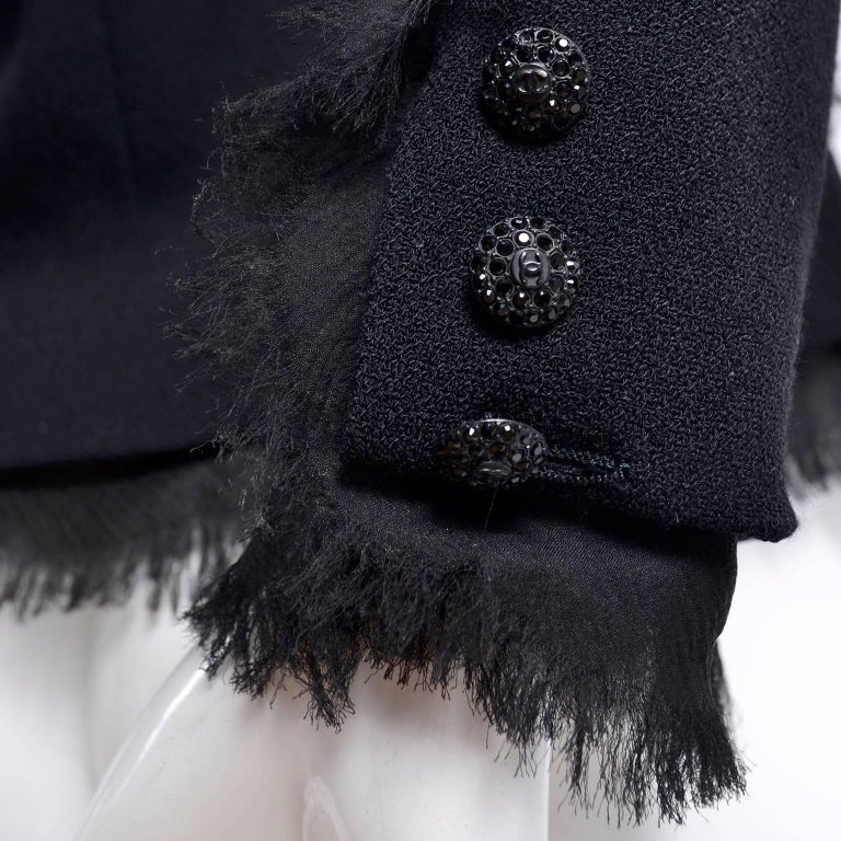 2004 Black Silk and Wool Chanel Jacket Ruching W Frayed Edges New w ...