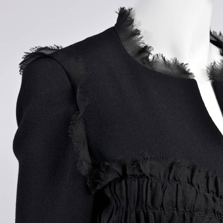 2004 Black Silk and Wool Chanel Jacket Ruching W Frayed Edges New w ...
