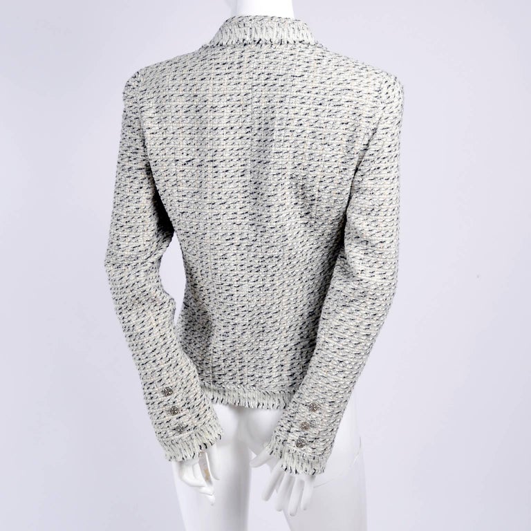 2004 Chanel Jacket in Lessage Fantasy Tweed Fringe and Rhinestone CC ...