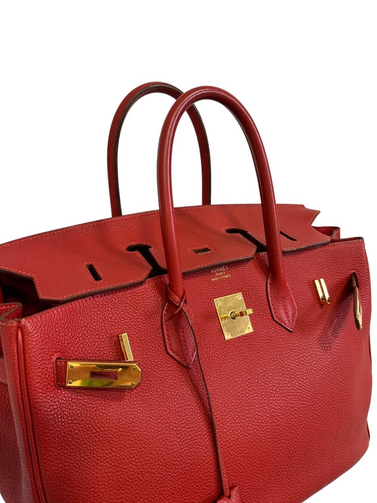 2004 Hermès Birkin 35 Fjord Leather Rouge Geranium Top Handle Bag For Sale at 1stDibs