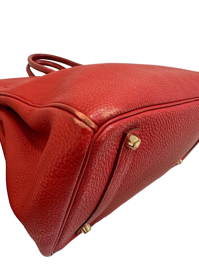 2004 Hermès Birkin 35 Fjord Leather Rouge Geranium Top Handle Bag For Sale at 1stDibs