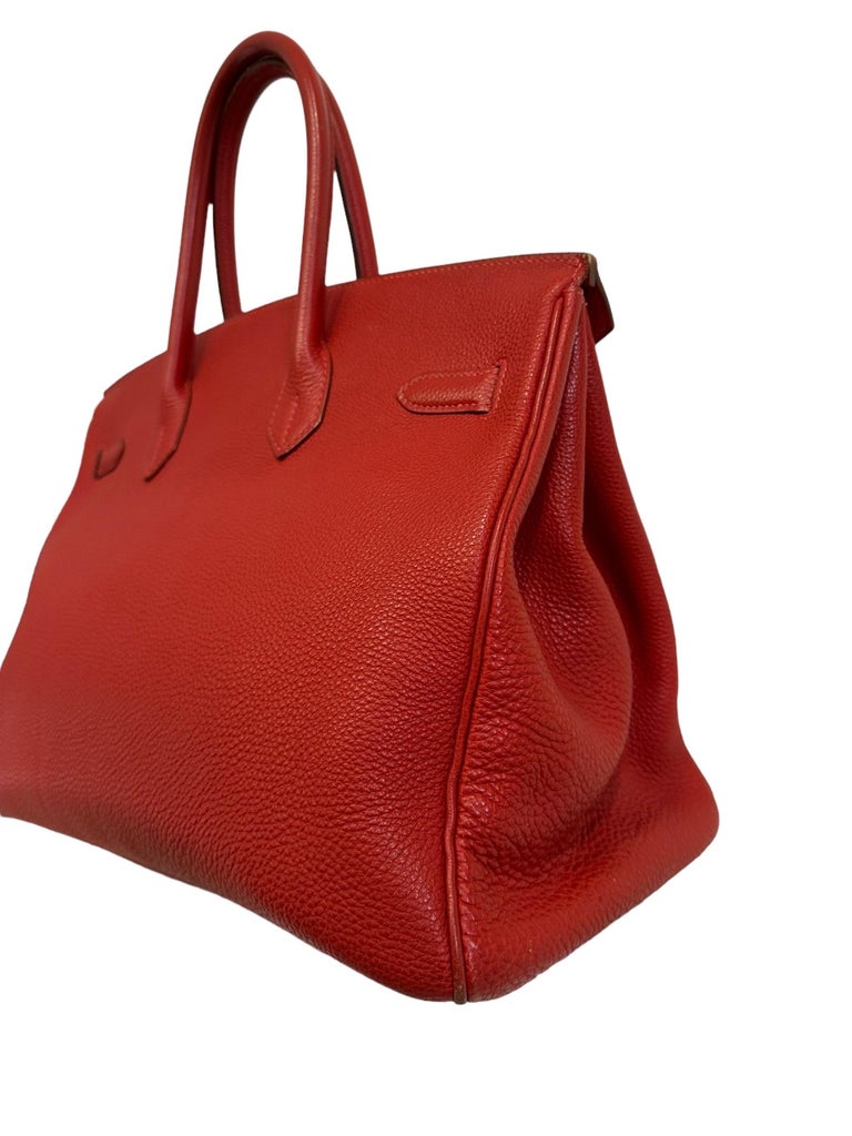 2004 Hermès Birkin 35 Fjord Leather Rouge Geranium Top Handle Bag For Sale at 1stDibs