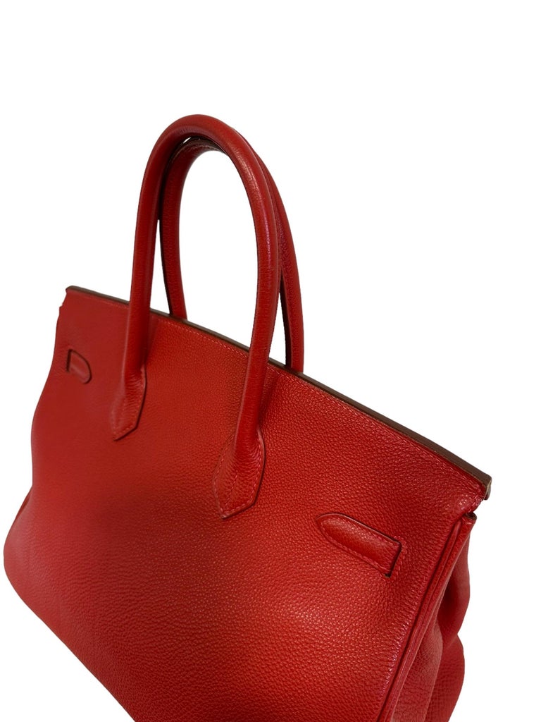 2004 Hermès Birkin 35 Fjord Leather Rouge Geranium Top Handle Bag For Sale at 1stDibs