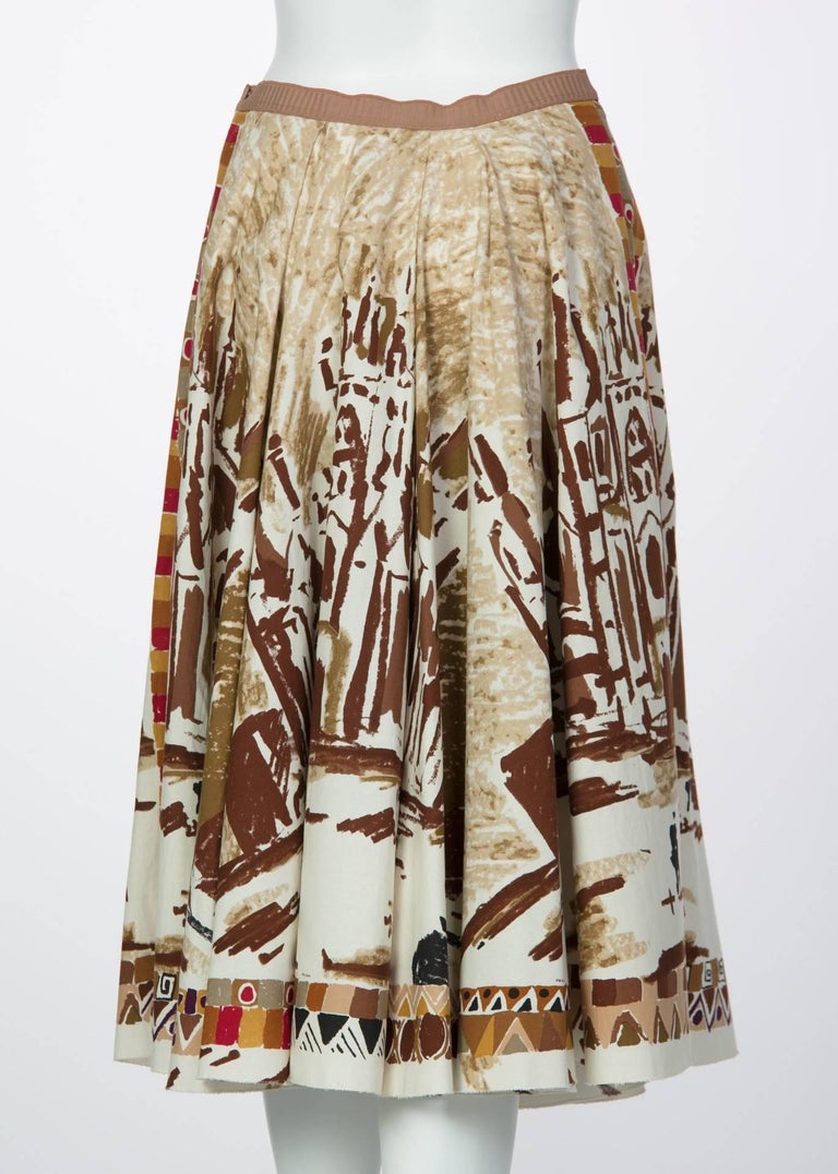 Prada Runway Postcard Print Cotton Circle Skirt, 2004 at 1stDibs