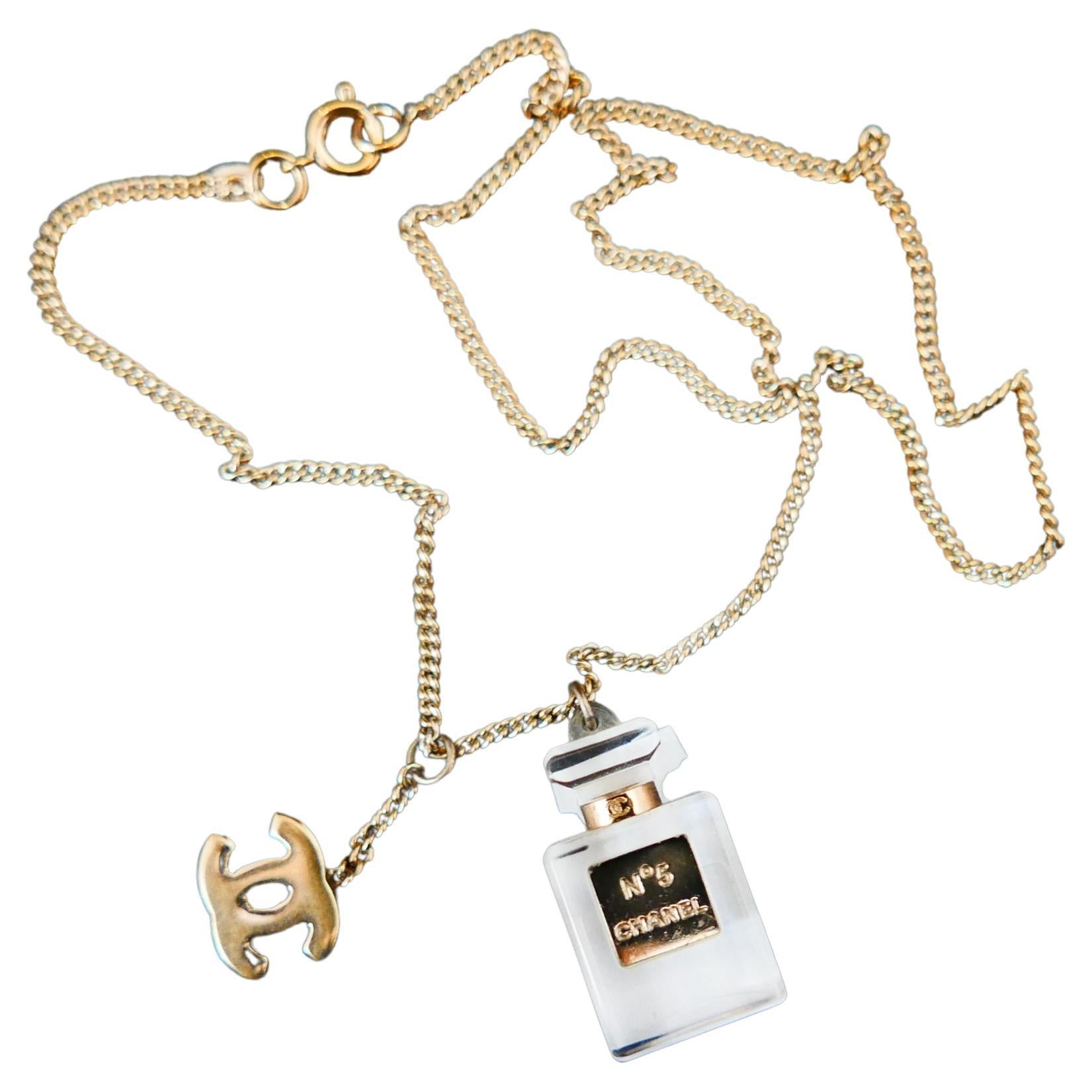 Vintage CHANEL Gold Toned No 19 Perfume Chain Necklace For Sale at ...
