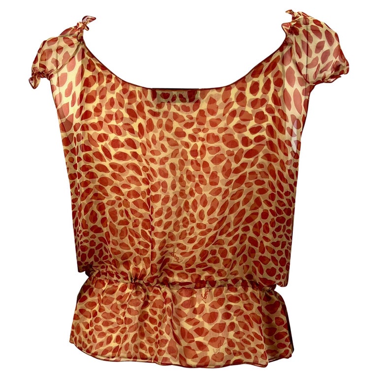 Resort 2005 Yves Saint Laurent Red Lip Print Logo Sheer Chiffon Top For ...