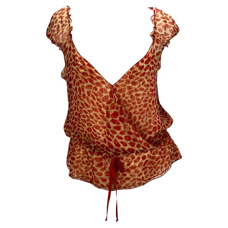 Resort 2005 Yves Saint Laurent Red Lip Print Logo Sheer Chiffon Top For ...