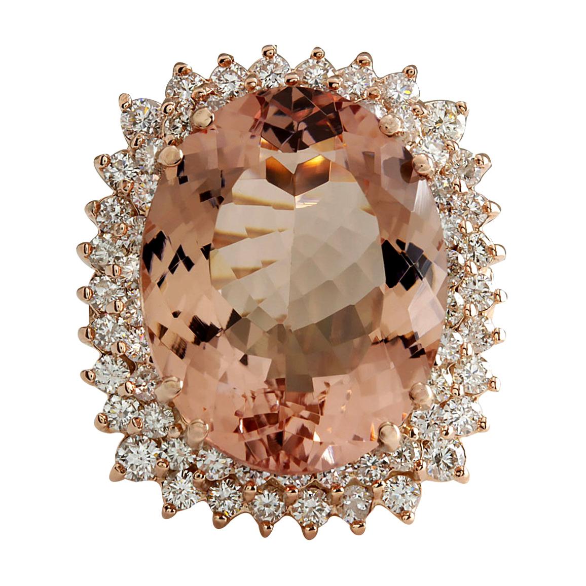 12.05 Carat Morganite 18 Karat Solid Rose Gold Diamond Ring For Sale ...