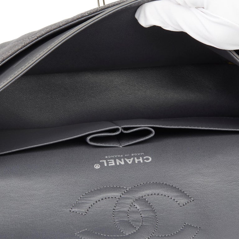 2005 Chanel Grey Quilted Metallic Canvas Medium Classic Double Flap Bag ...