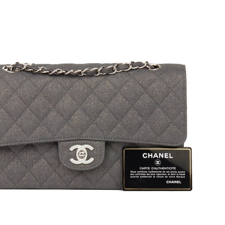 2005 Chanel Grey Quilted Metallic Canvas Medium Classic Double Flap Bag ...