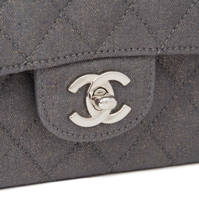 2005 Chanel Grey Quilted Metallic Canvas Medium Classic Double Flap Bag ...