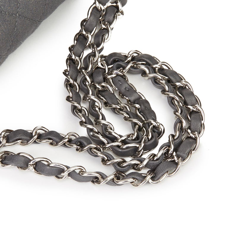 2005 Chanel Grey Quilted Metallic Canvas Medium Classic Double Flap Bag ...