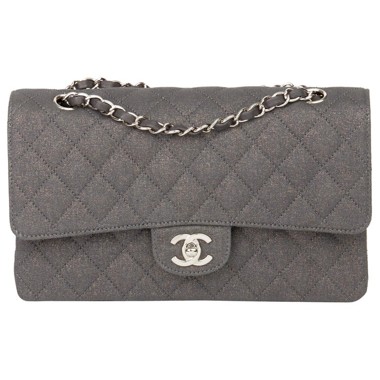 2005 Chanel Grey Quilted Metallic Canvas Medium Classic Double Flap Bag ...