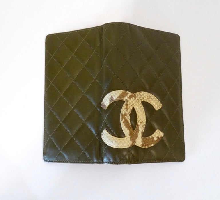 Chanel 2005 Olive Green Lambskin Bi-Fold Wallet at 1stDibs