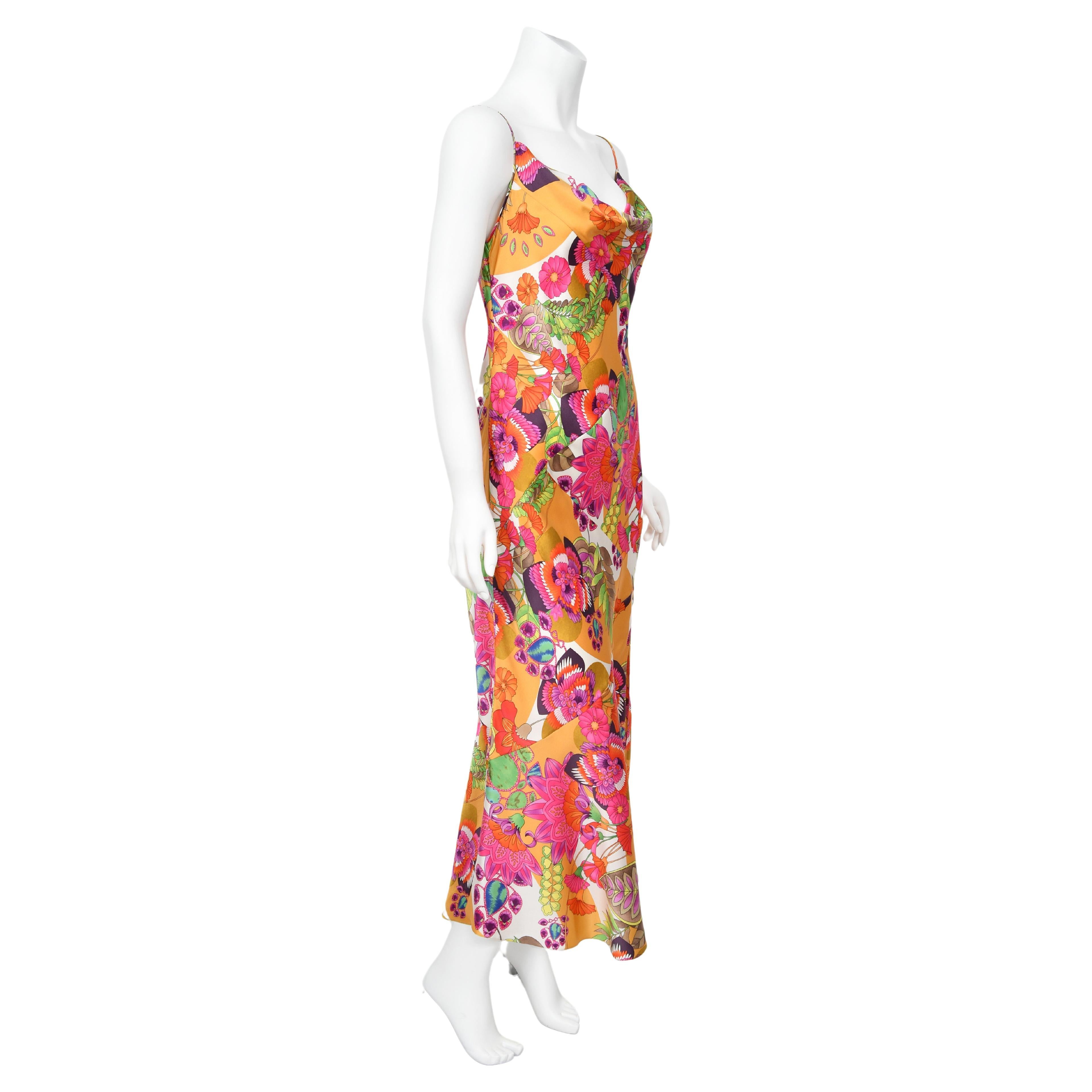 2005 Christian Dior by John Galliano Colorful Tie-Dye Floral Silk Bias ...