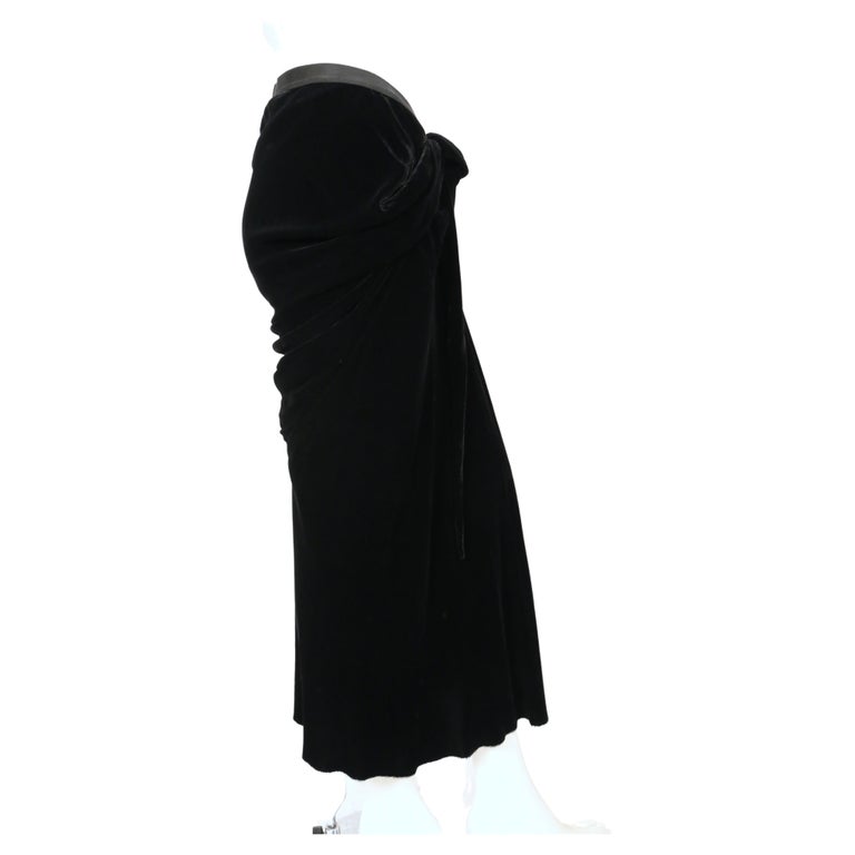 2005 RICK OWENS MOOG black draped velvet RUNWAY skirt with front tie at ...