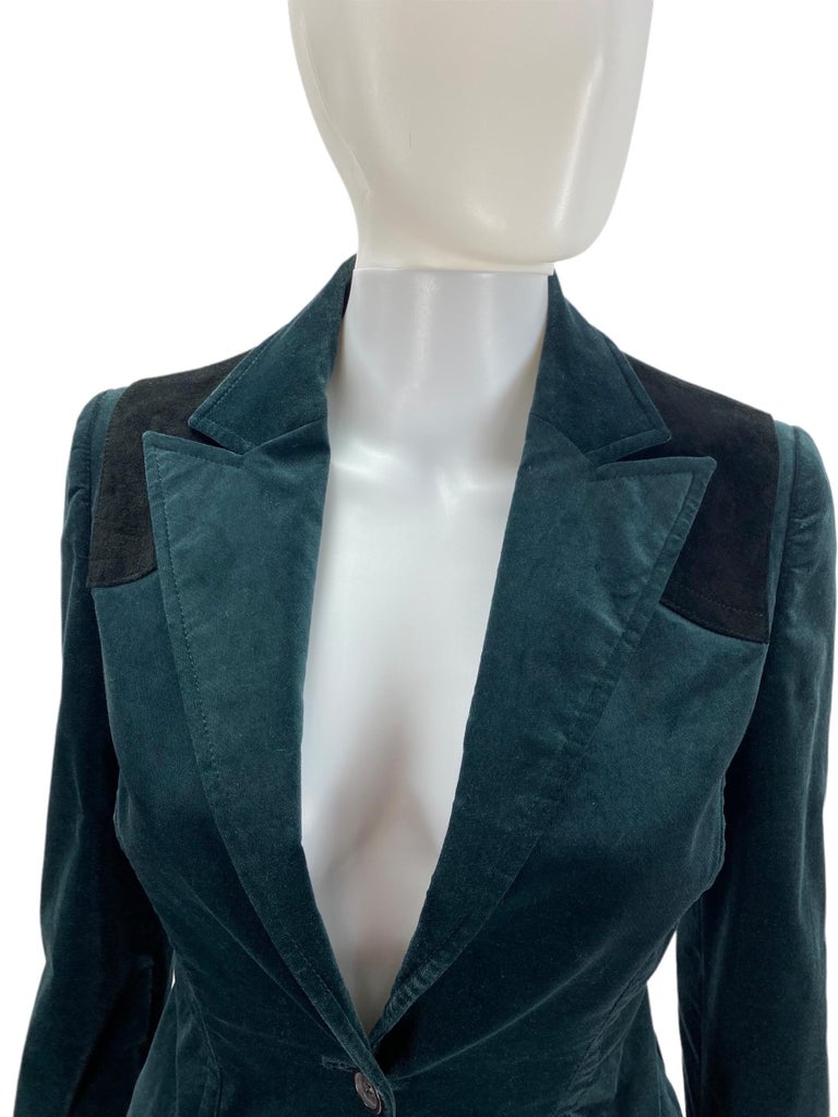2005 Vintage Gucci Dark Green Velvet Pant Suit 38 - 2 For Sale at 1stDibs