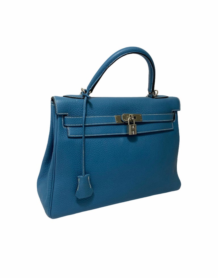 2006 Hermès Blue Jean Togo Kelly 32 Bag For Sale at 1stDibs