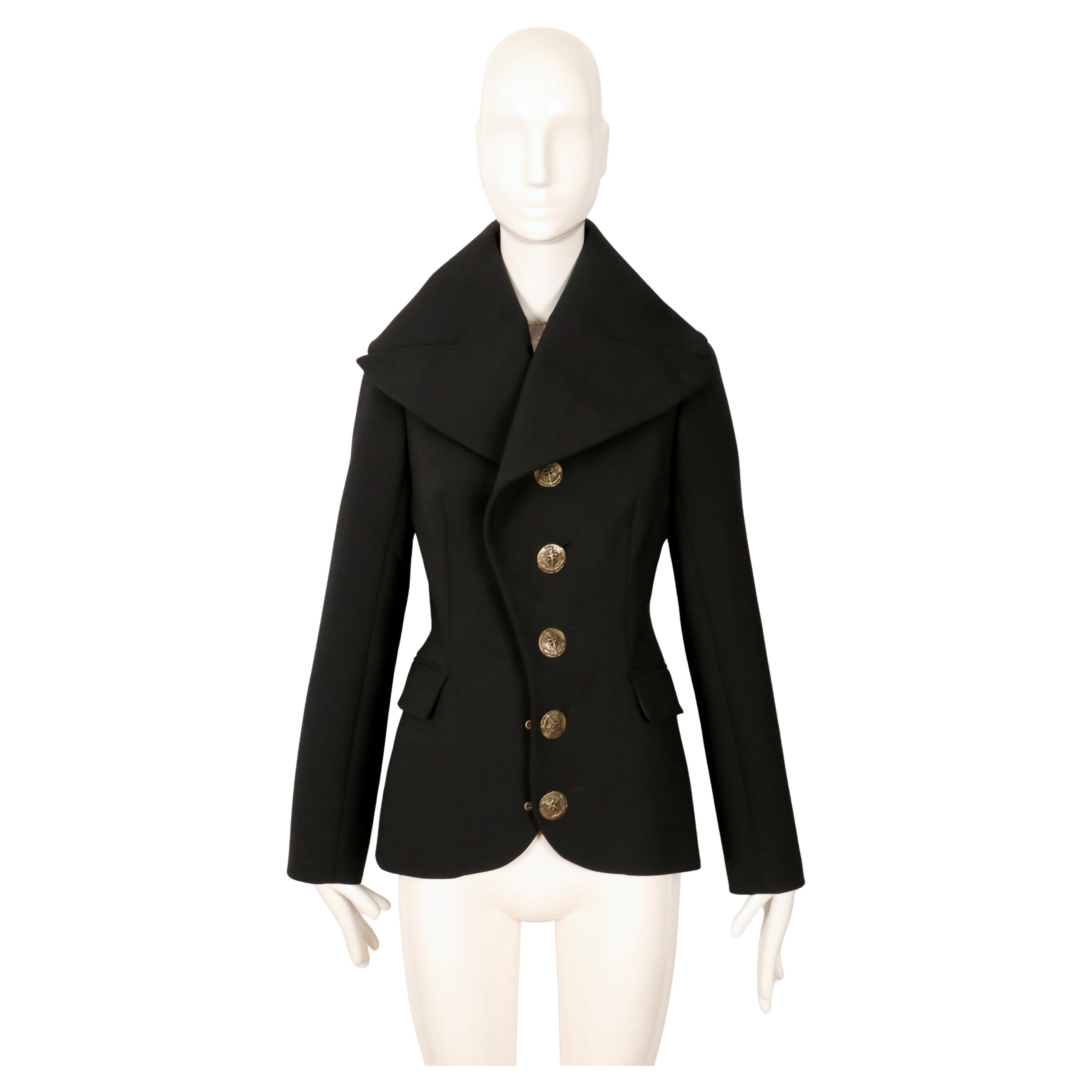 2006 JEAN PAUL GAULTIER black wool jacket with bronze anchor toggle ...