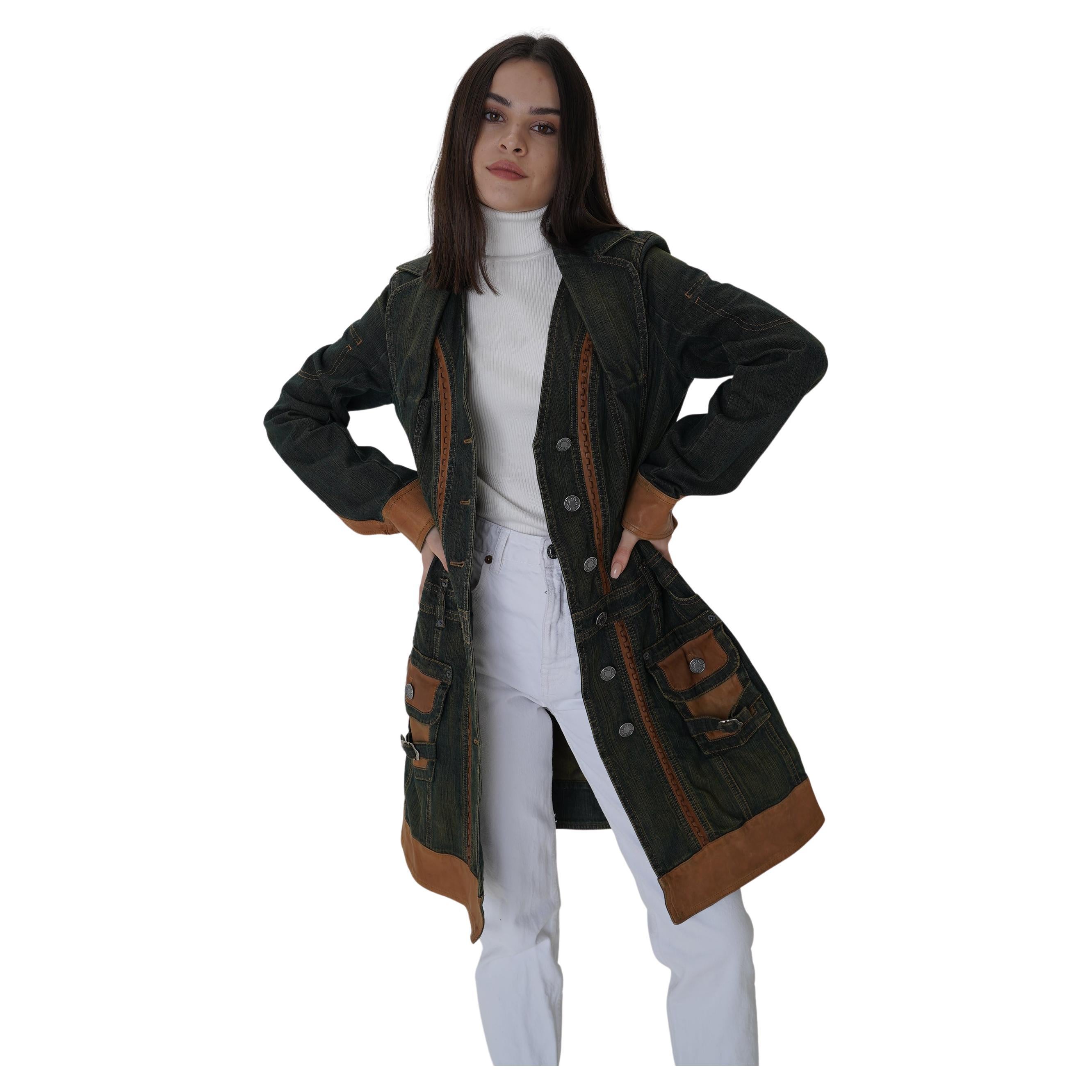 2006 SS Dior and Galliano runway Leather Trim Denim Vintage Coat 2000s ...